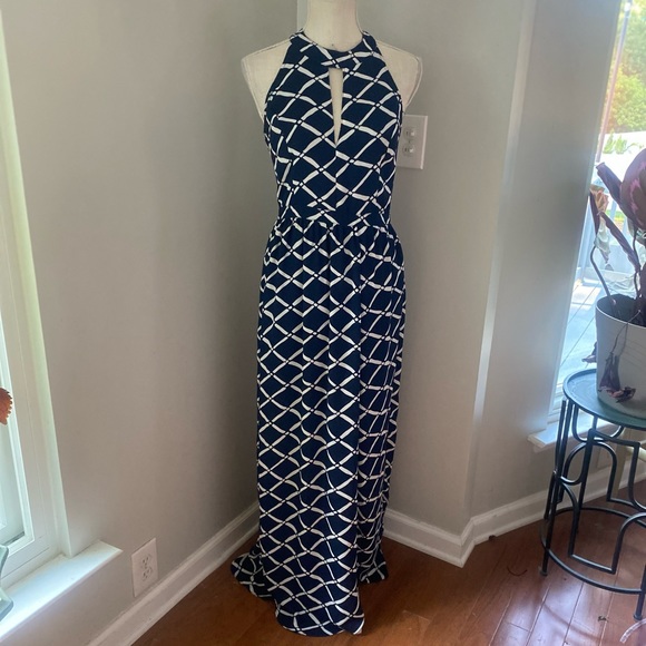 a'gaci | Dresses | Agaci Navy White Print Halter Neck Maxi Skirt | Poshmark